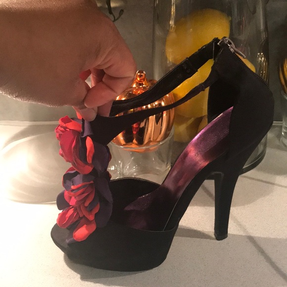 Call It Spring | Shoes | Black Heel With Purplered Floral Petals In ...